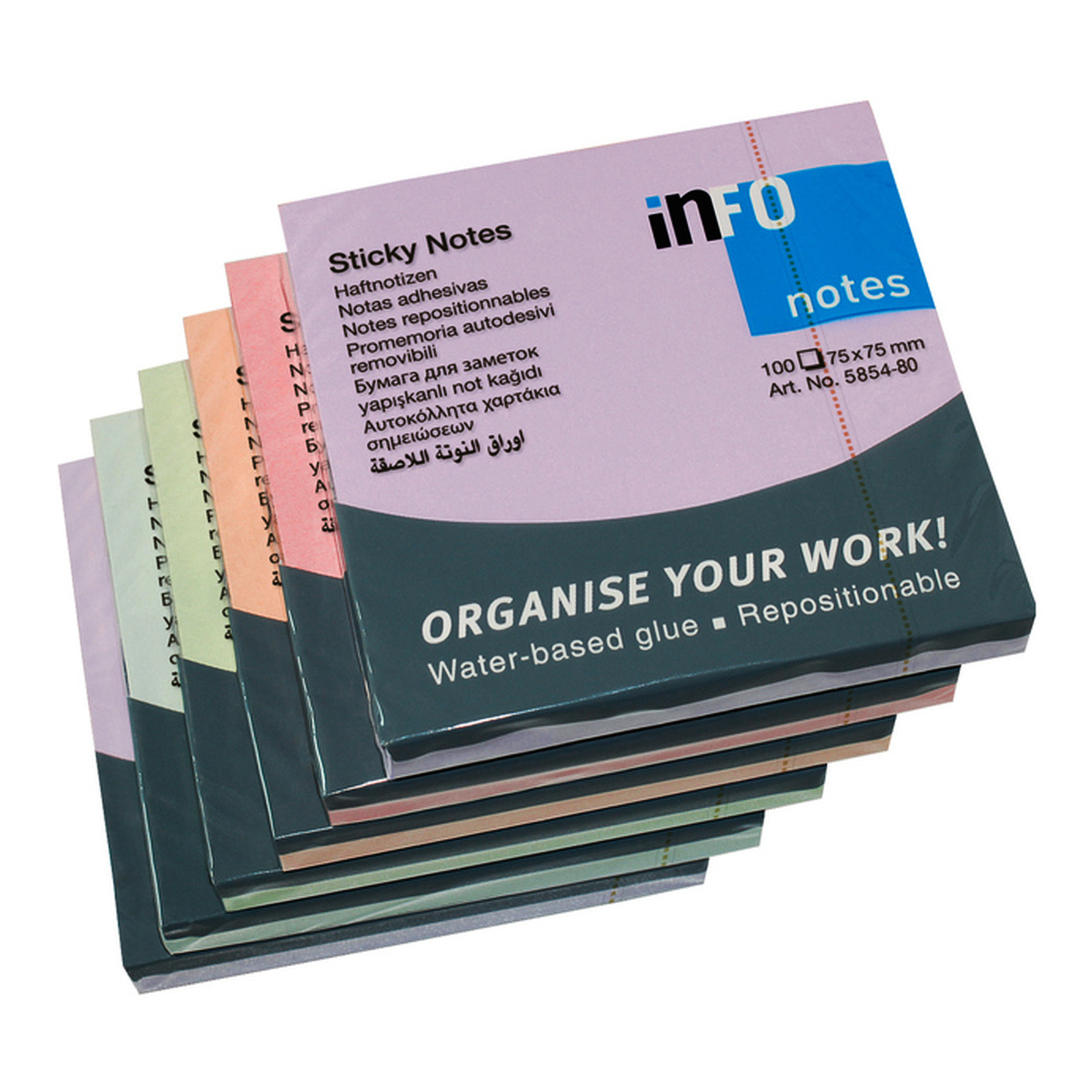 Info Notes Sticky Notes Vierkant 600 stuks 6 Kleuren Pastel