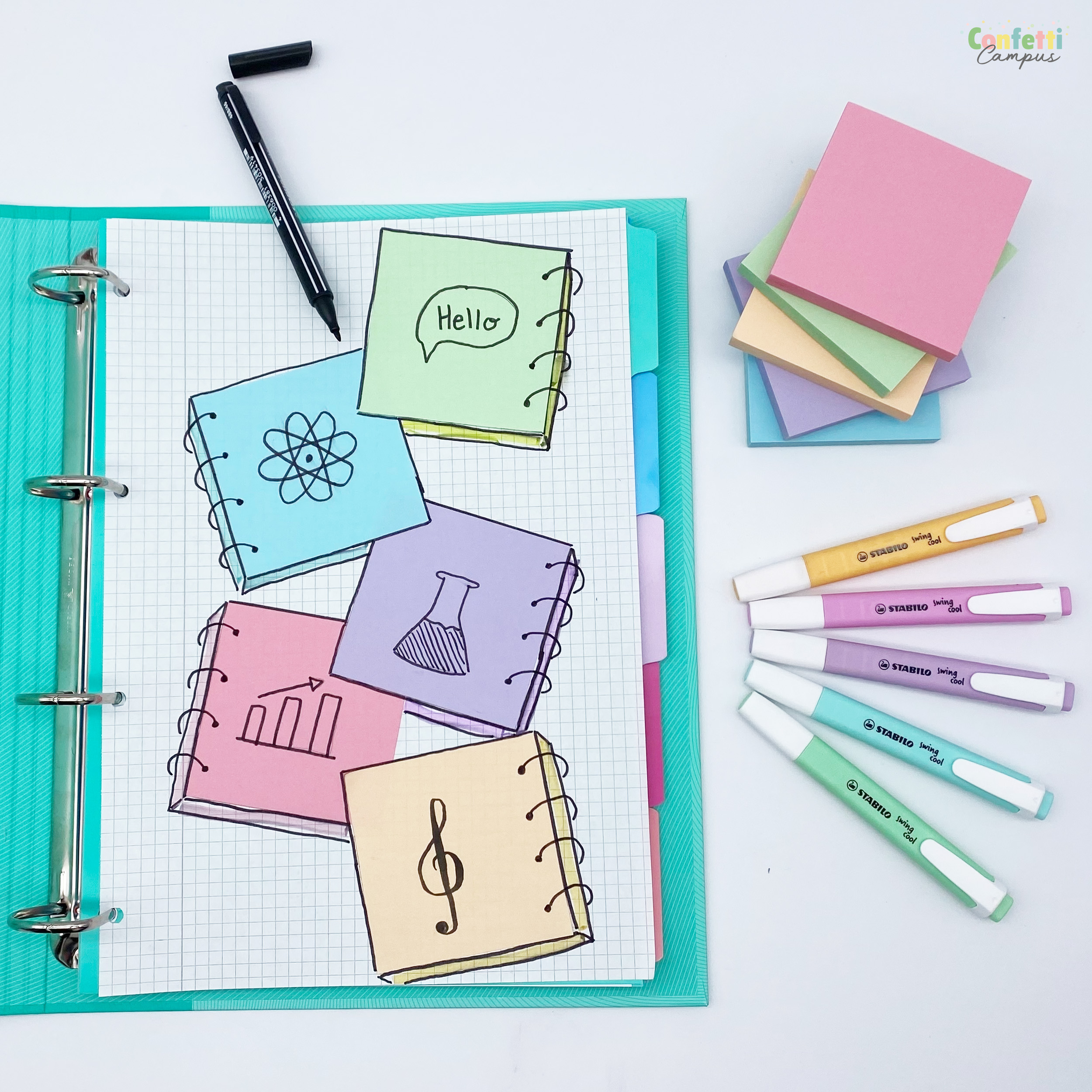 Info Notes Sticky Notes Vierkant 600 stuks 6 Kleuren Pastel