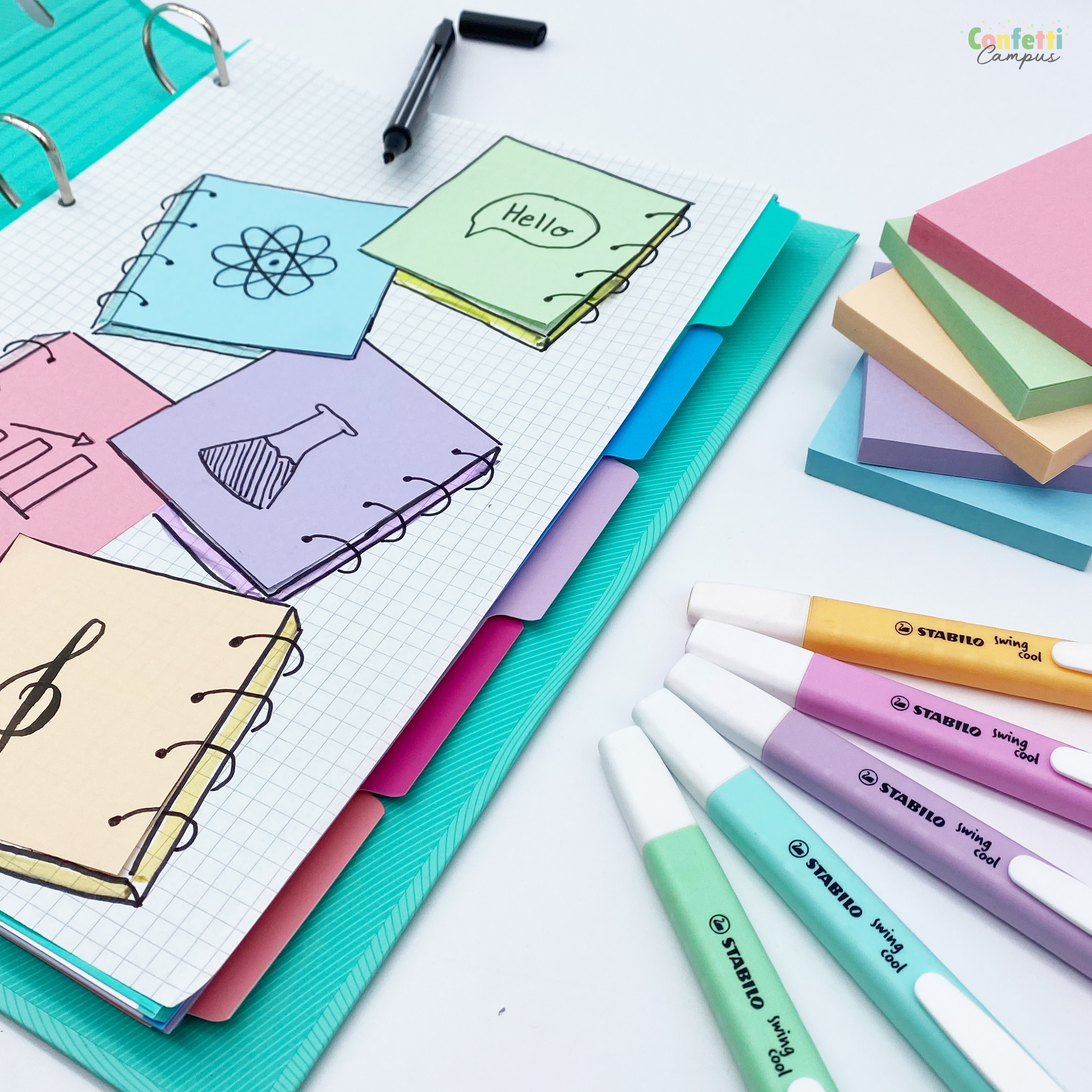 Info Notes Sticky Notes Vierkant 600 stuks 6 Kleuren Pastel