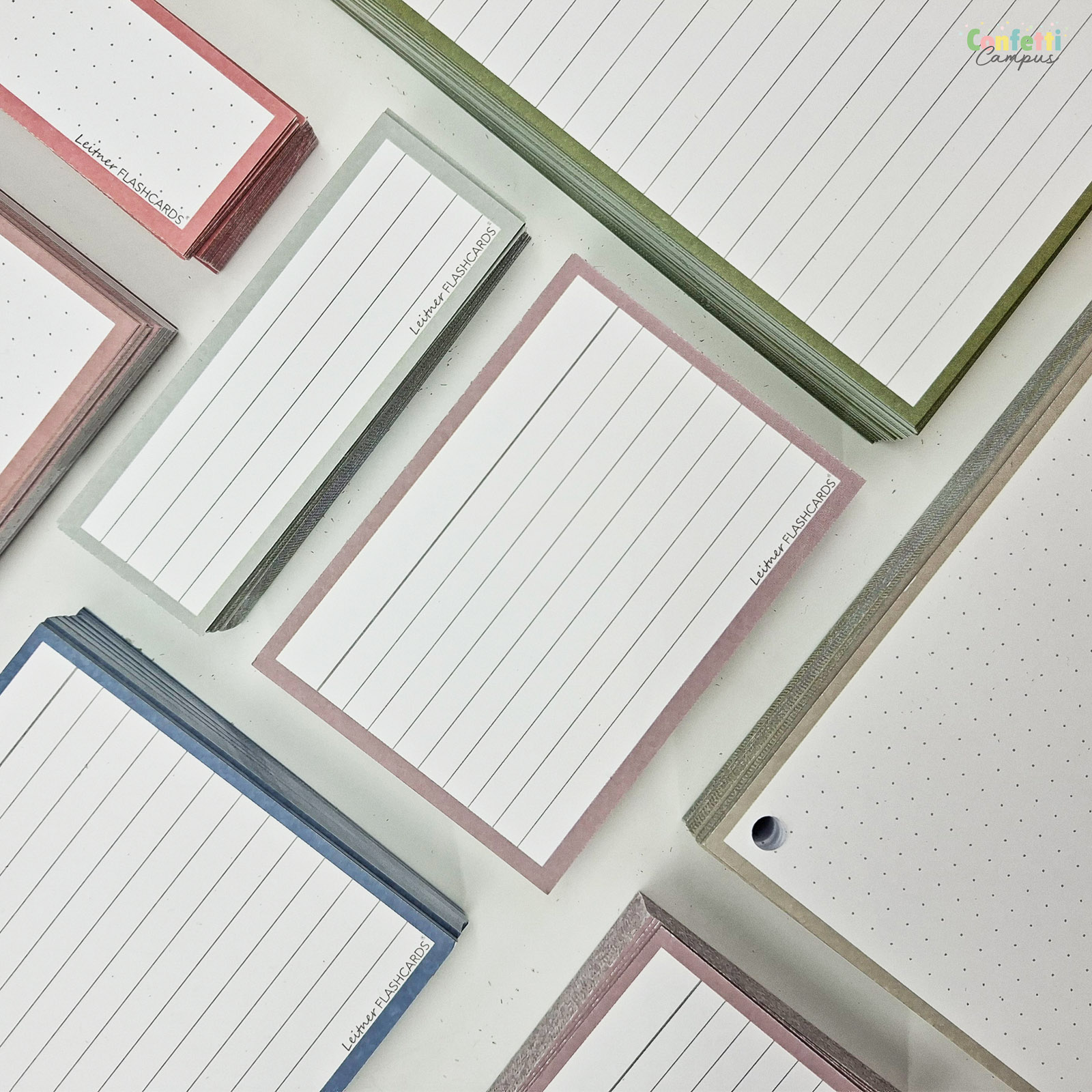 Leitner Flashcards A7 Gelinieerd Greige - Confetti Campus