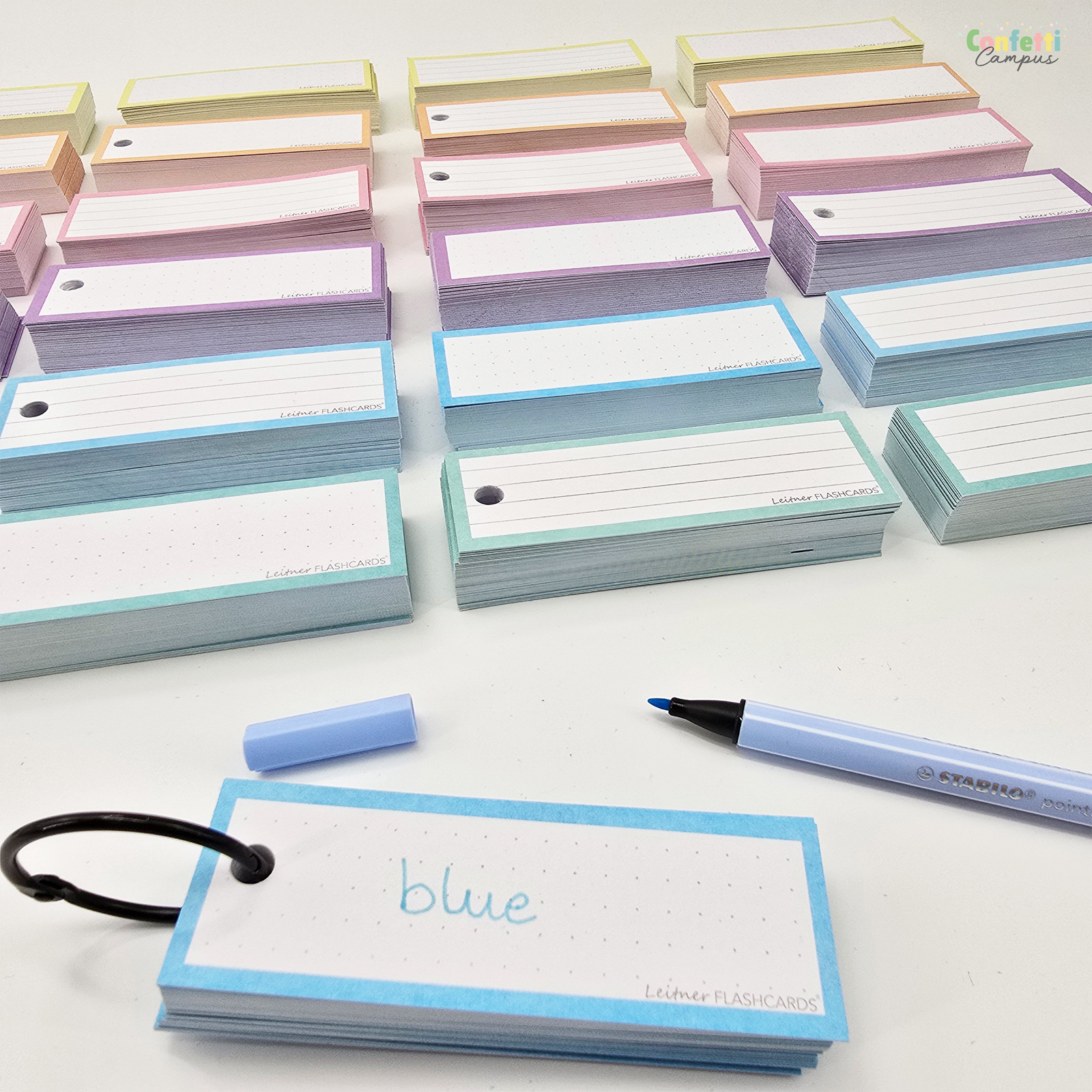 Leitner Flashcards Half Dotted Pastel Blauw