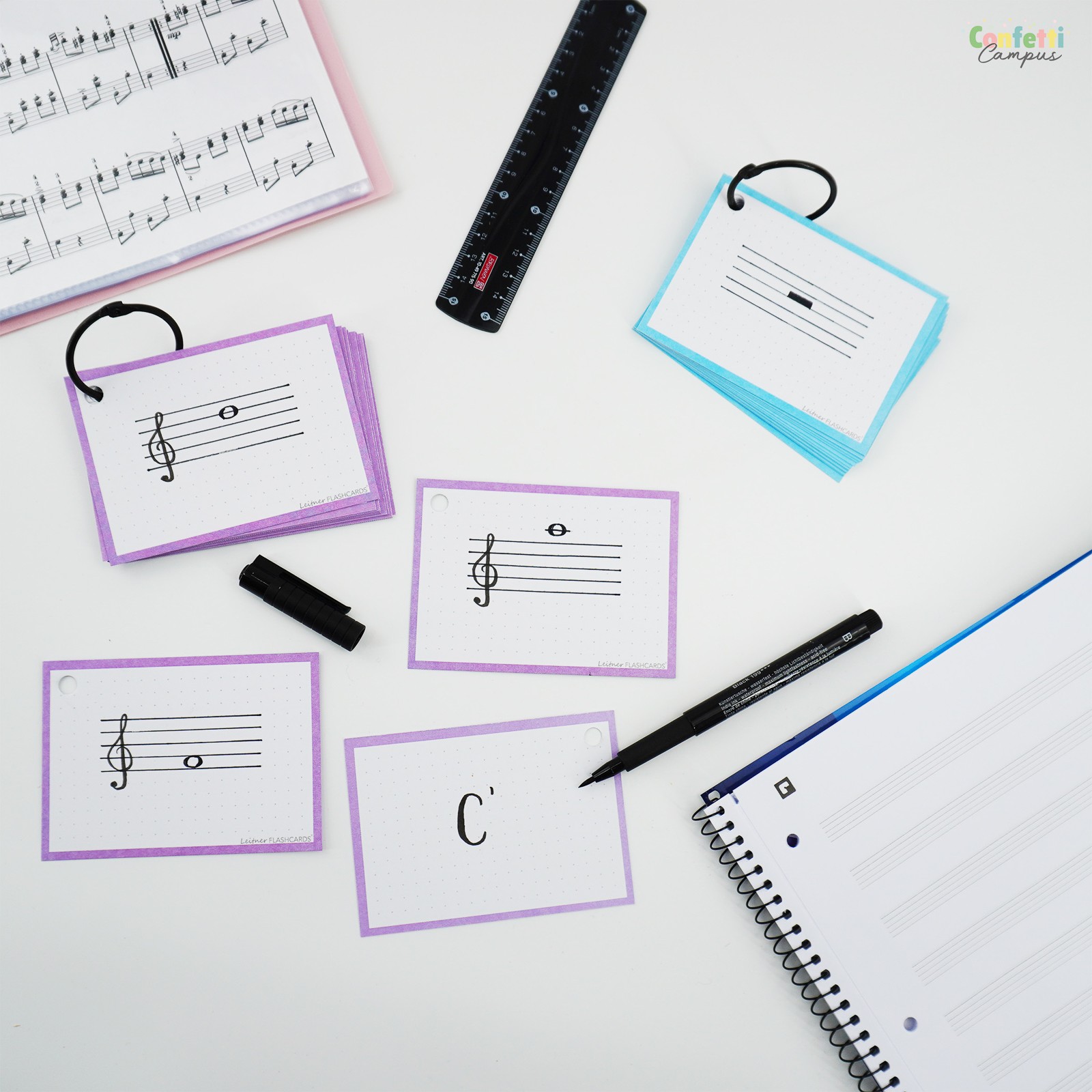 Leitner Flashcards A7 Dotted Pastel Blauw - Confetti Campus