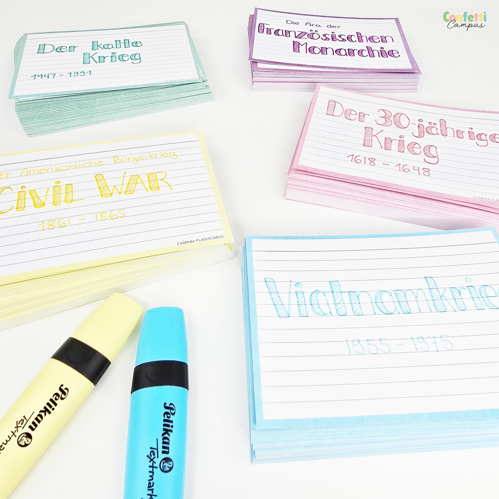 Leitner Flashcards Pakket A6 Pastel 300 stuks - Confetti Campus