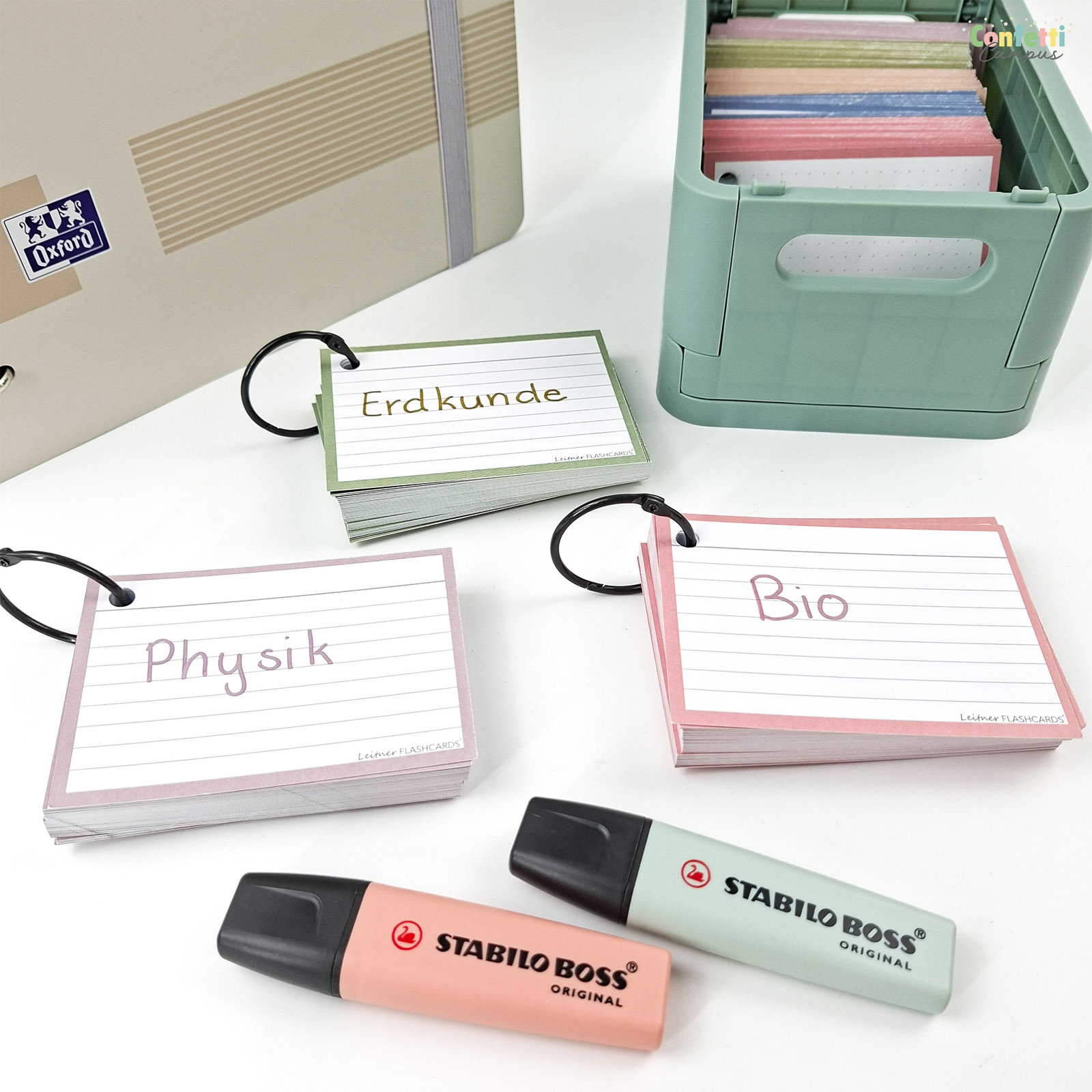 Leitner Flashcards Pakket A7 Nature Gelinieerd 300 stuks - Confetti Campus