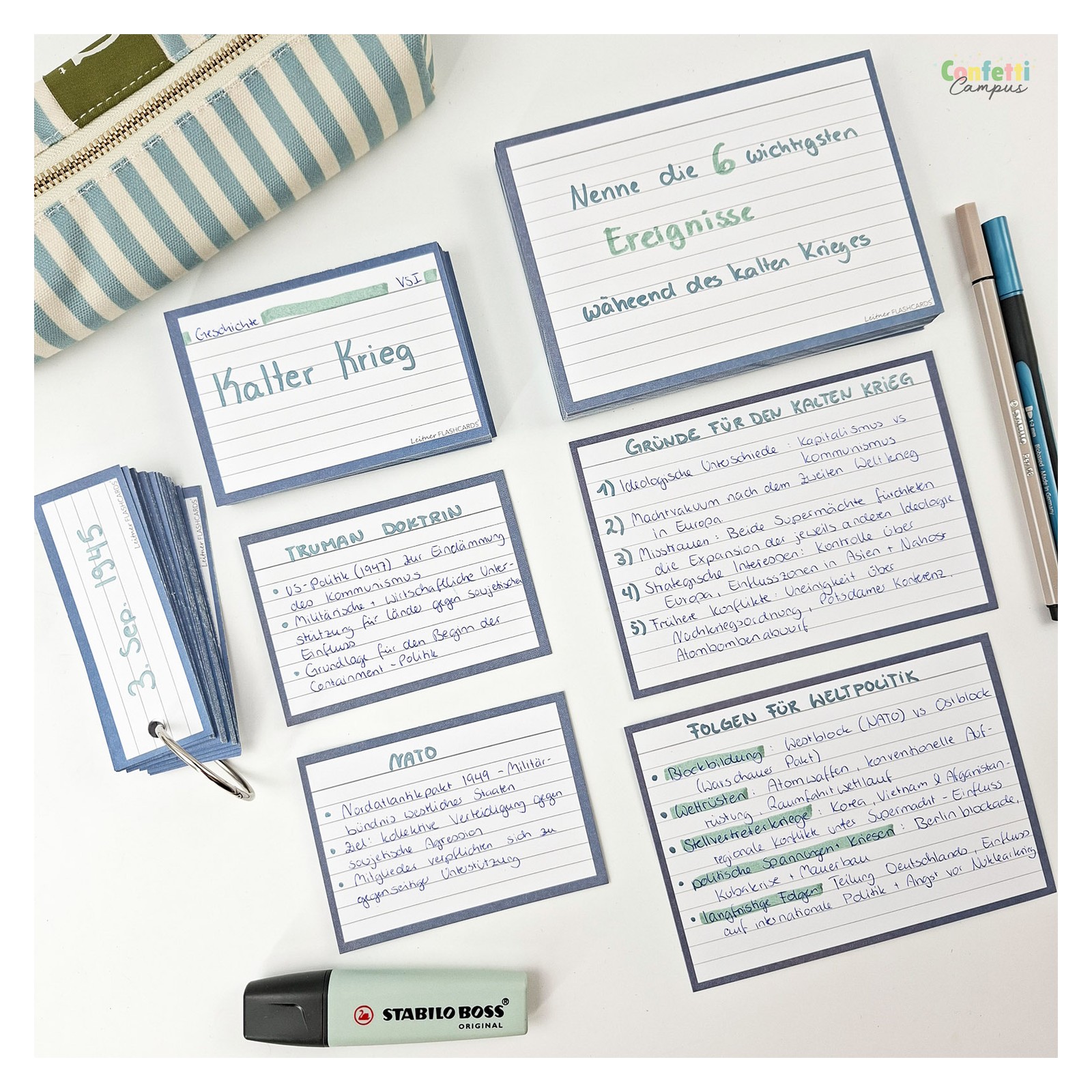 Leitner Flashcards Pakket A7 Nature Gelinieerd 300 stuks - Confetti Campus