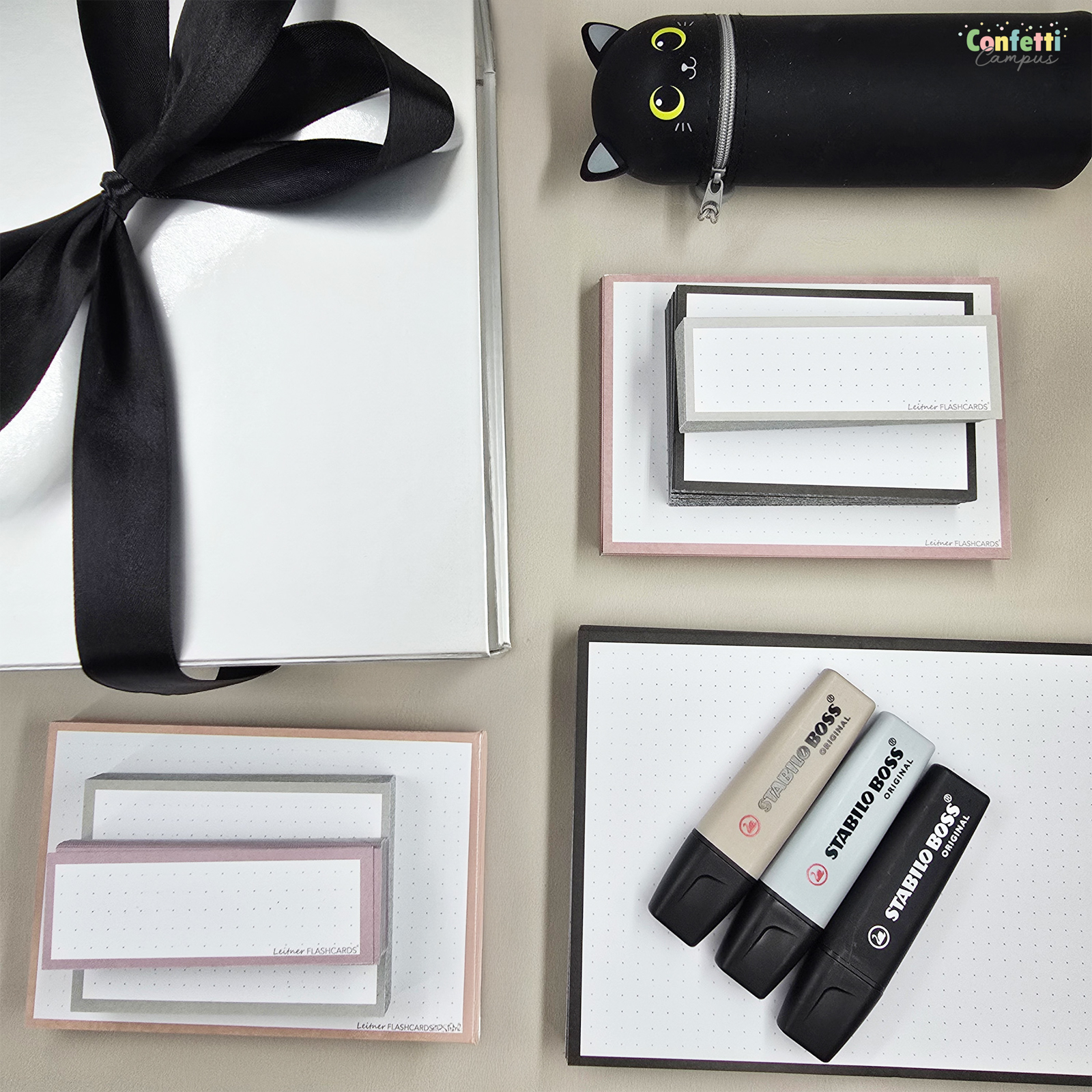 Pretty Notes & Flashcards Giftset Zwart - Grijs - Confetti Campus