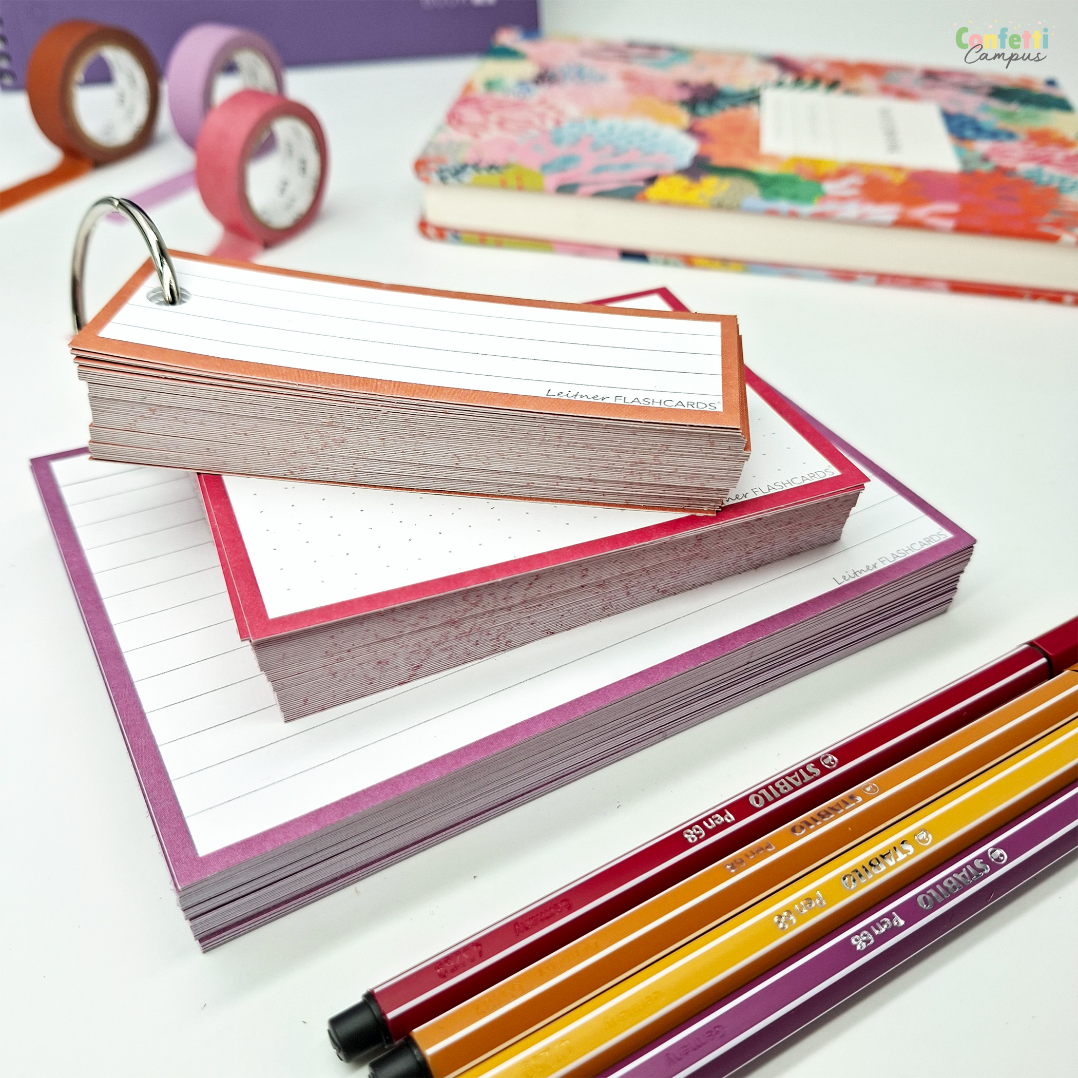 Leitner Flashcards Pakket A6 Retro 300 stuks - Confetti Campus